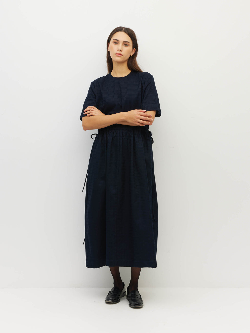 Dima Tunic (Textured Cotton) Navy Linear – Juliette Hogan
